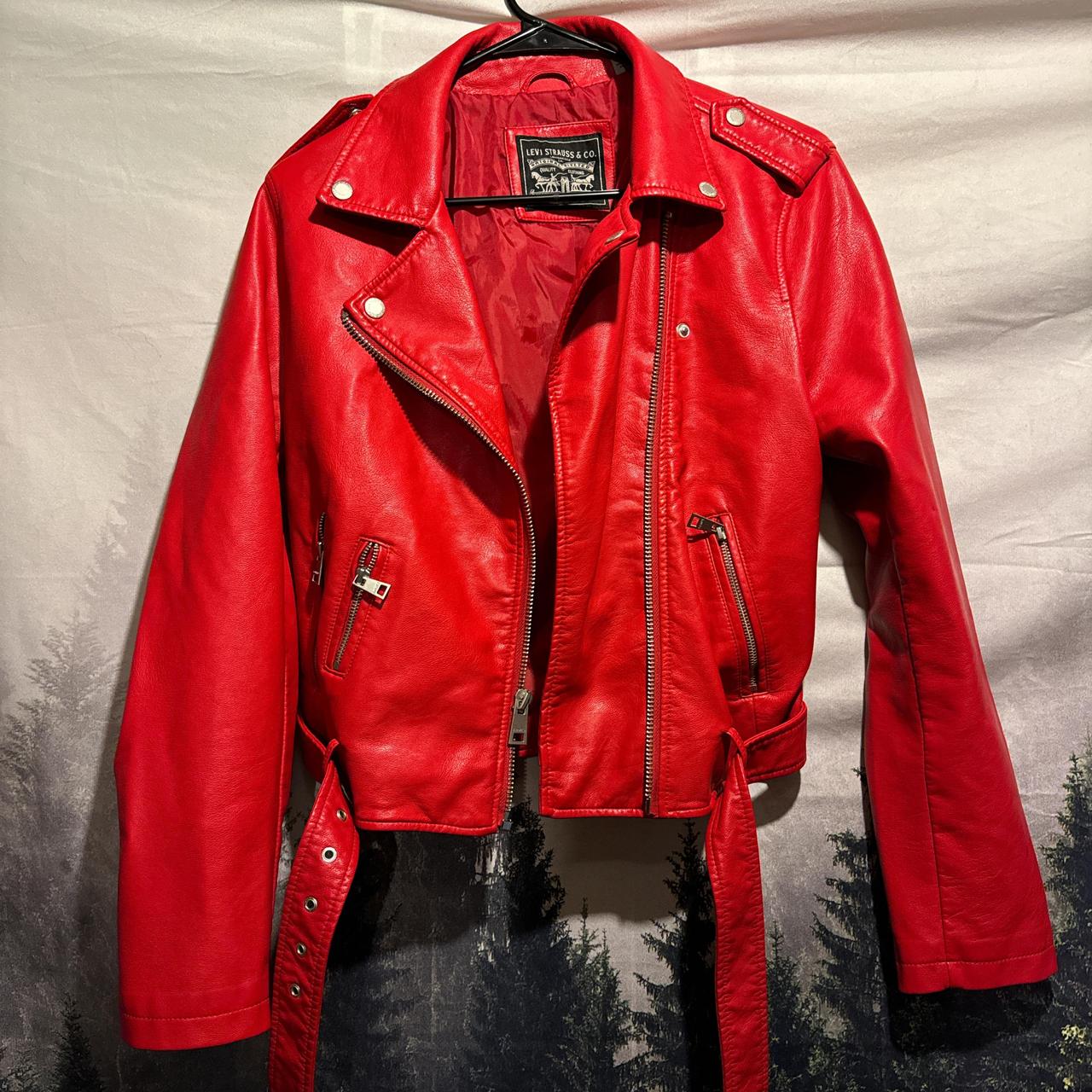 Badass red pleather Levi’s red motorcycle jacket. A... - Depop