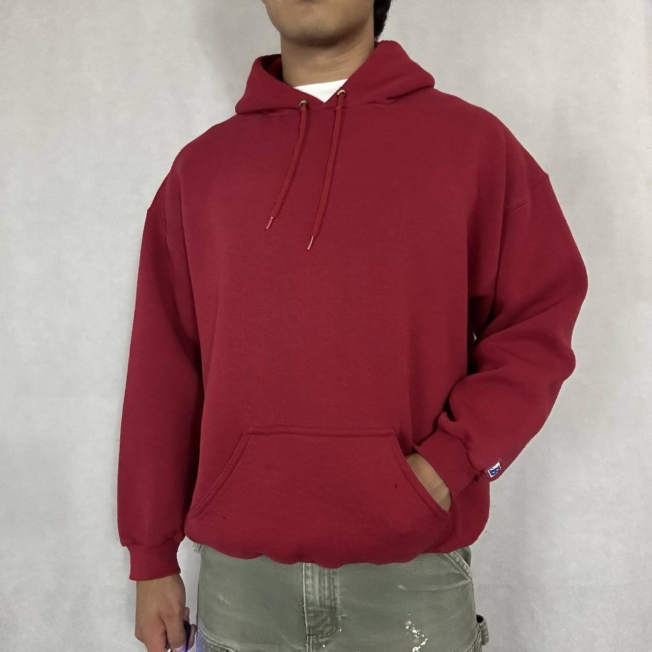 Vintage 90s boxy blank red hoodie -Model is 6’1 for... - Depop
