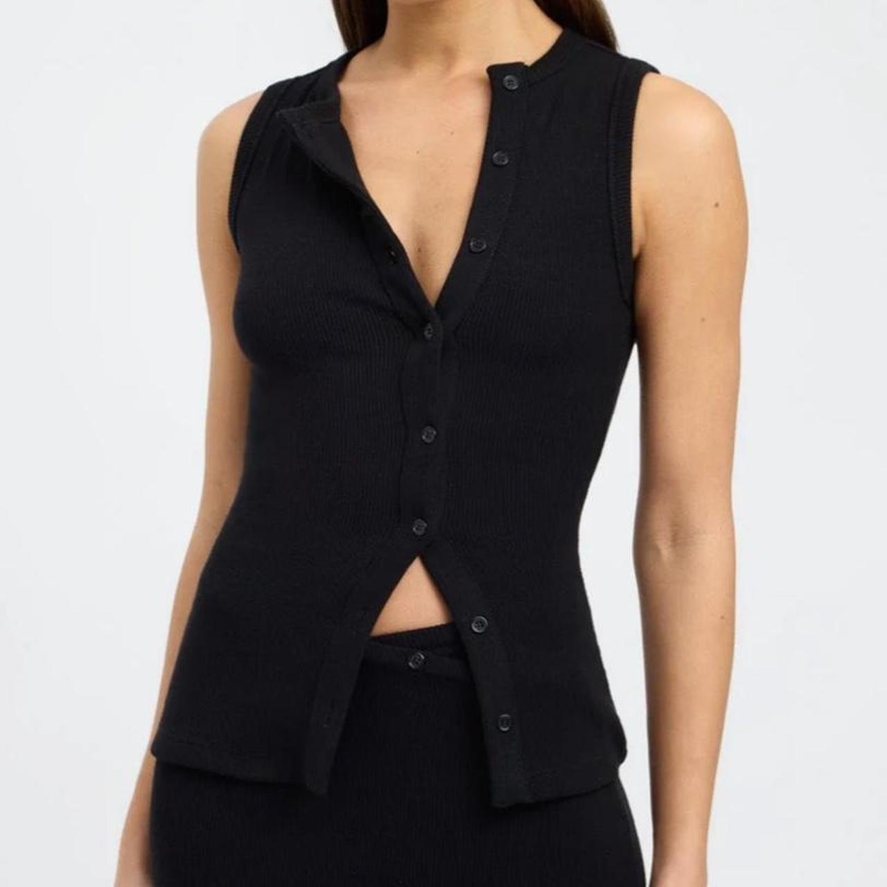 kookai bec button tank in black size 38 I would say... | Depop