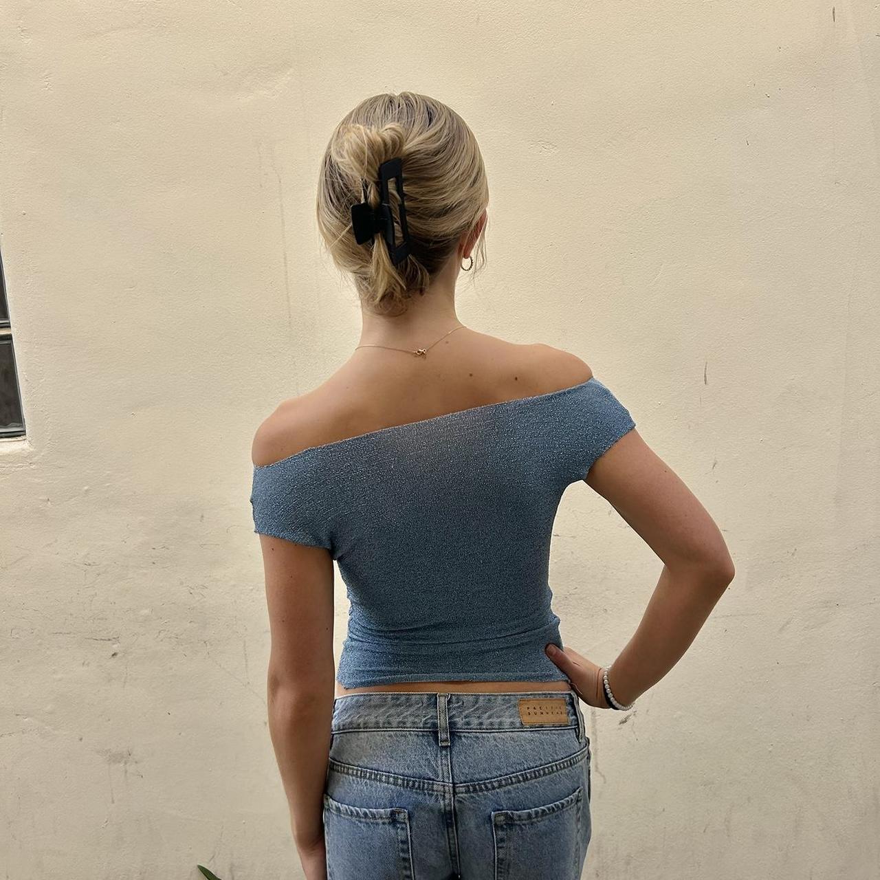 The cutest blue shiny going out top & super soft.... - Depop