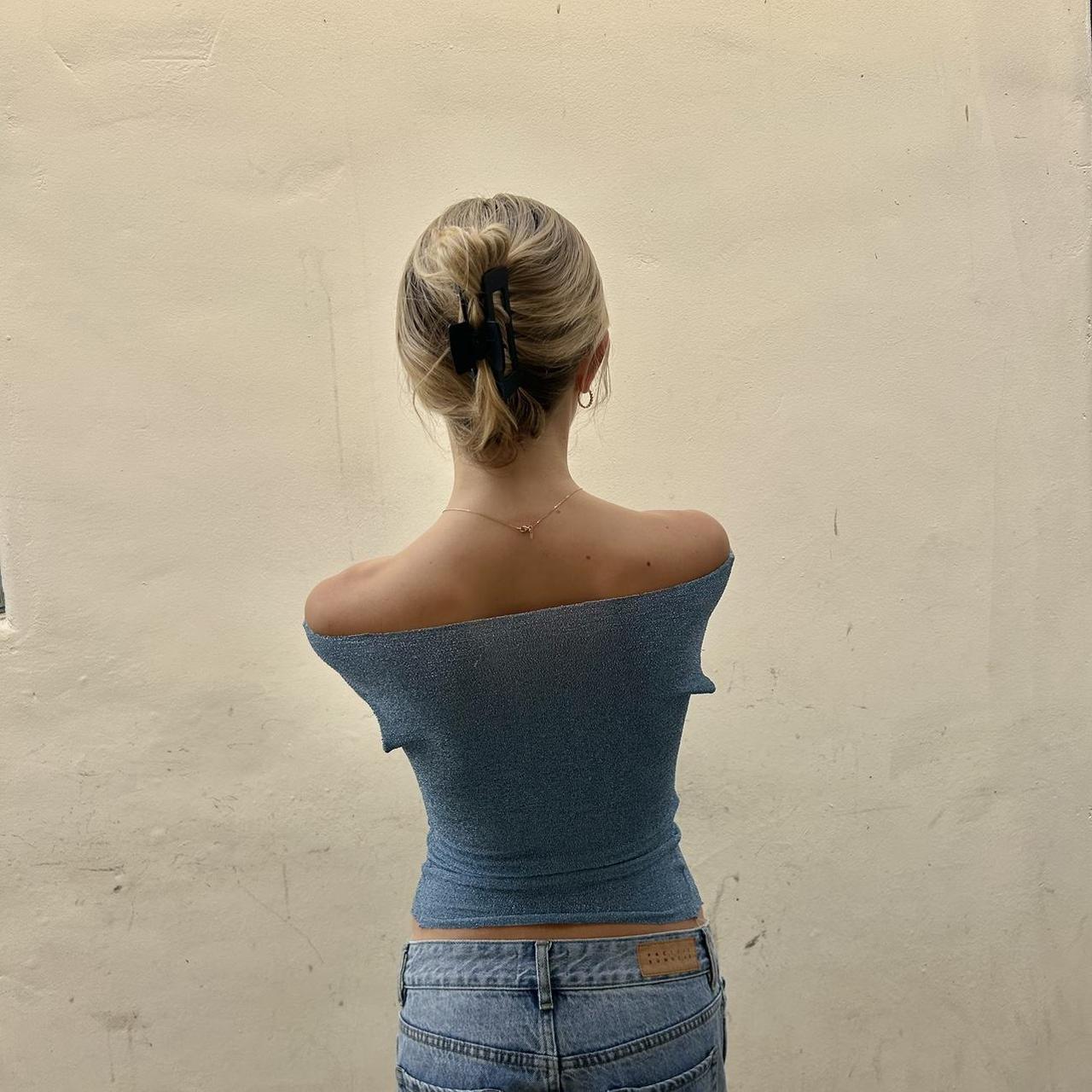 The cutest blue shiny going out top & super soft.... - Depop