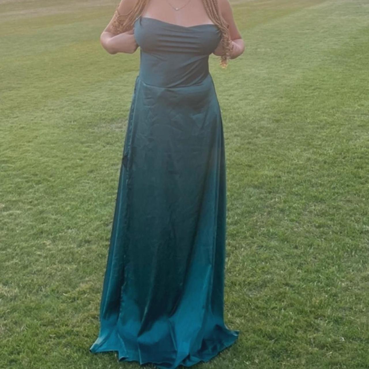 silky long evening prom maxi dress green size... - Depop