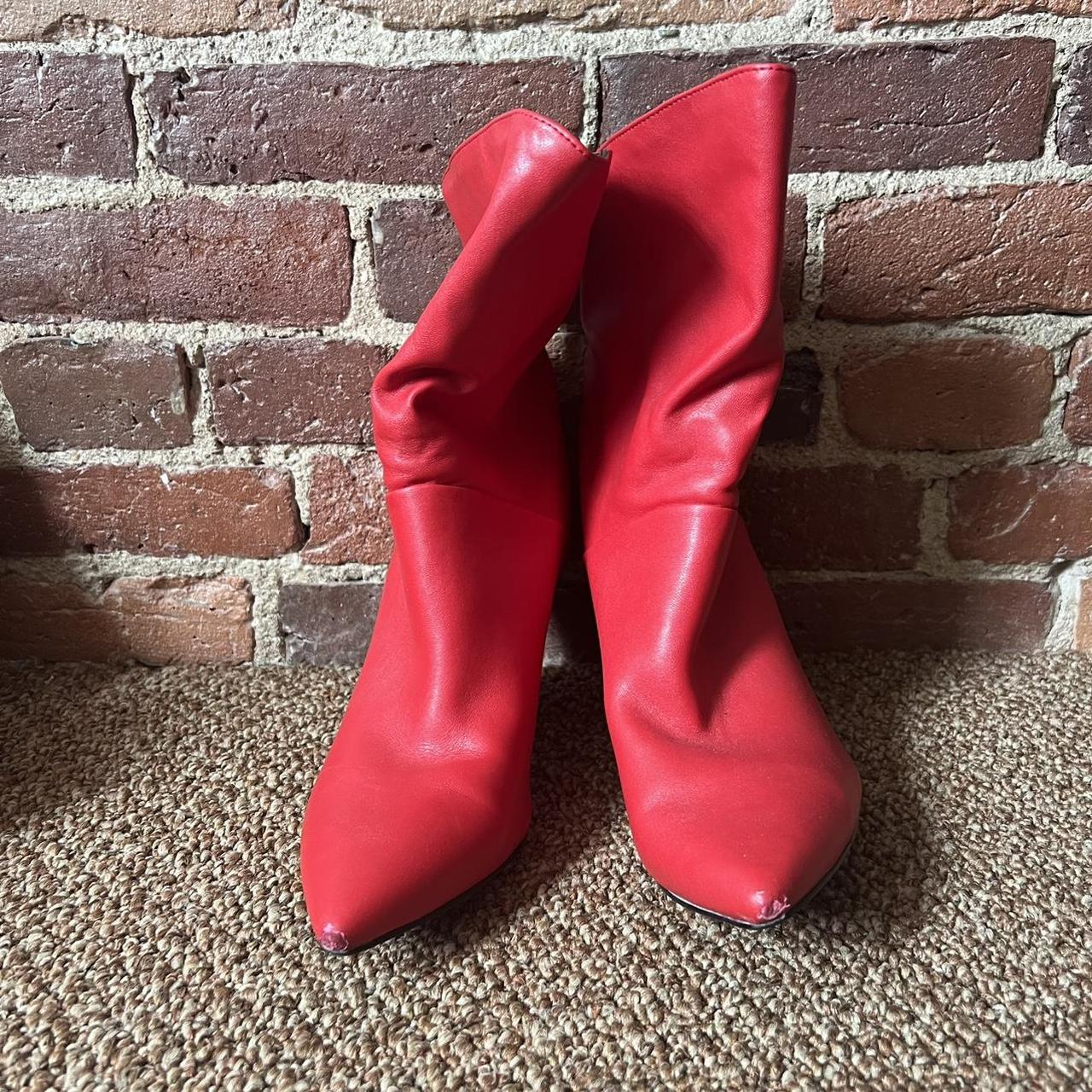 RED BOOTS indigo rd Pointy toe #pointedtoe... - Depop