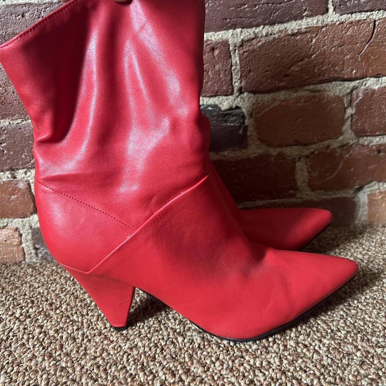 RED BOOTS indigo rd Pointy toe #pointedtoe... - Depop
