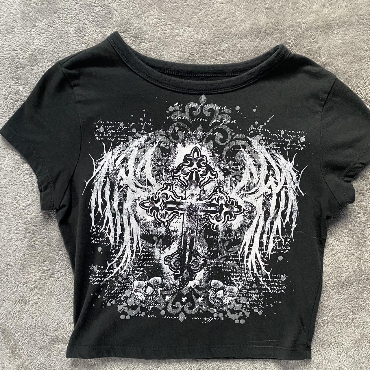 black white grunge crop top goth emo skater grunge... - Depop