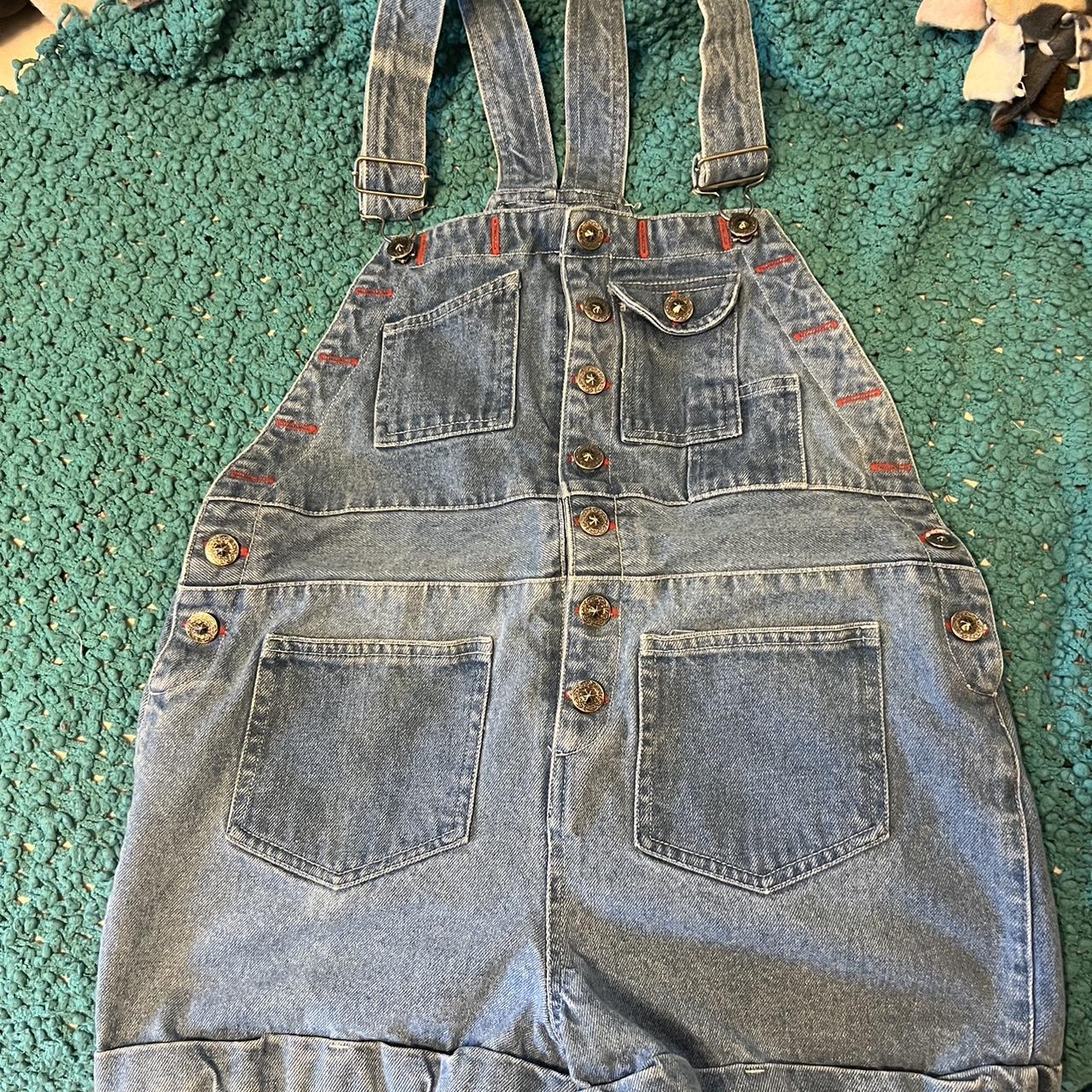 cutest short overalls! size 12 in kids but fits a xs... - Depop