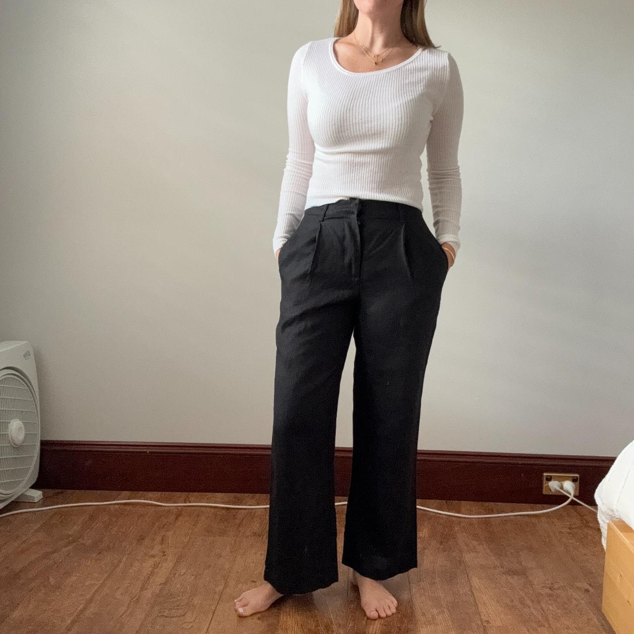 Black tailored, high waisted linen pants with... | Depop