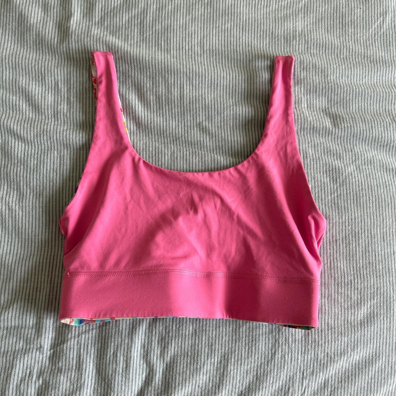 pink and foral long line reversible fabletics sports... - Depop