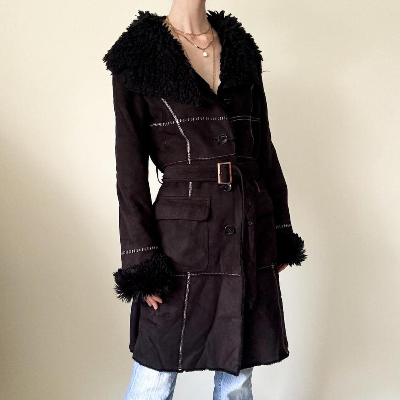 90’s black penny lane coat with fir trim collar &... | Depop