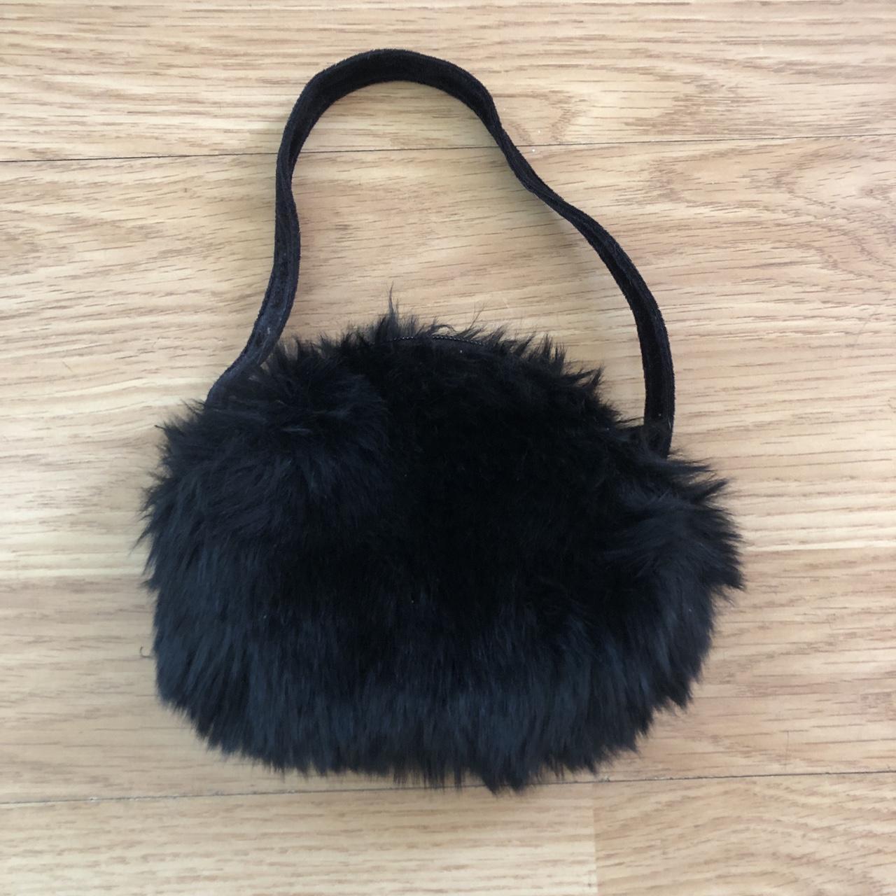 Fluffy Black Mini Purse Measurements 6” x 5”... - Depop