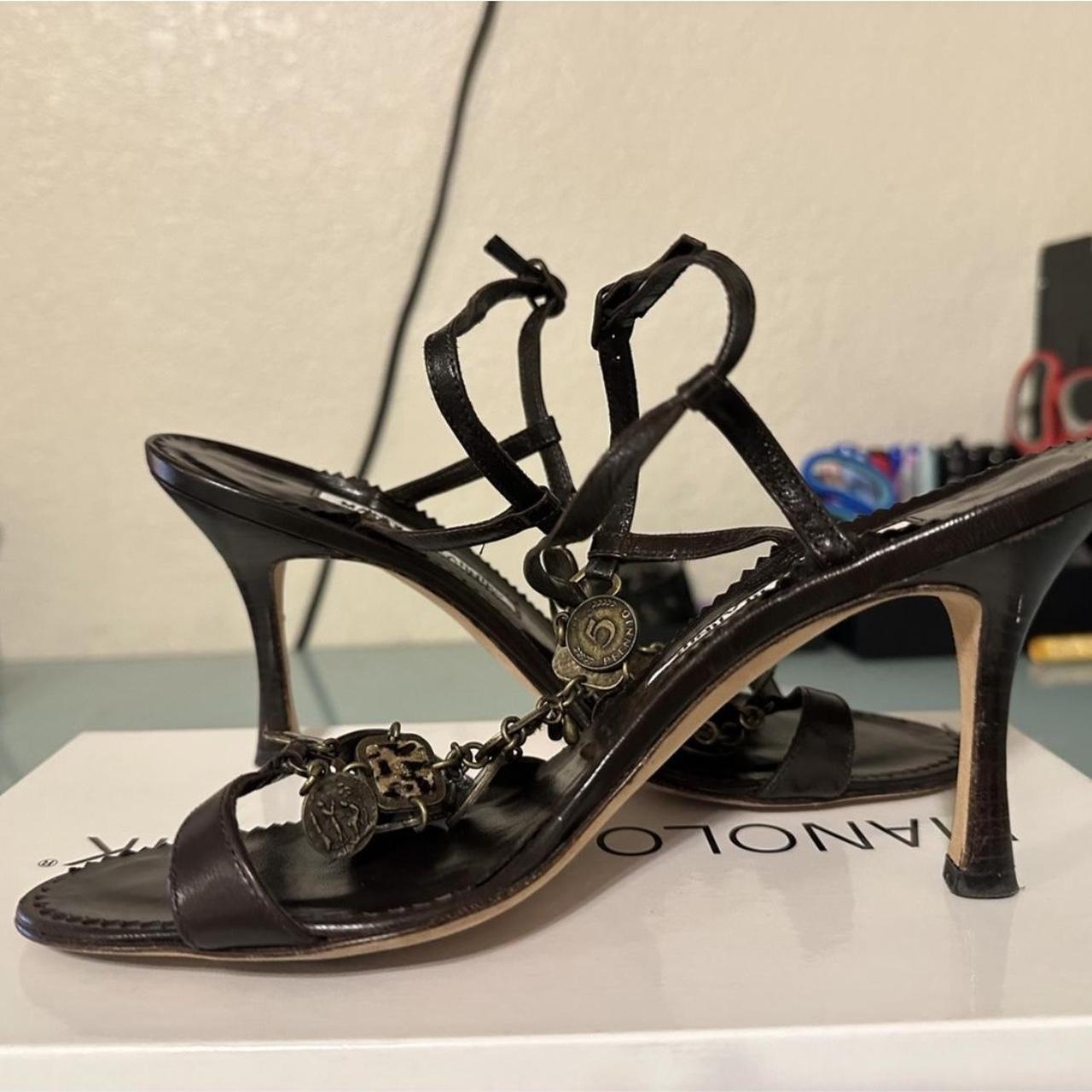Manolo Blahnik brown kitten heel sandal with | Depop Manolo Blahnik brown kitten heel sandal with | Depop