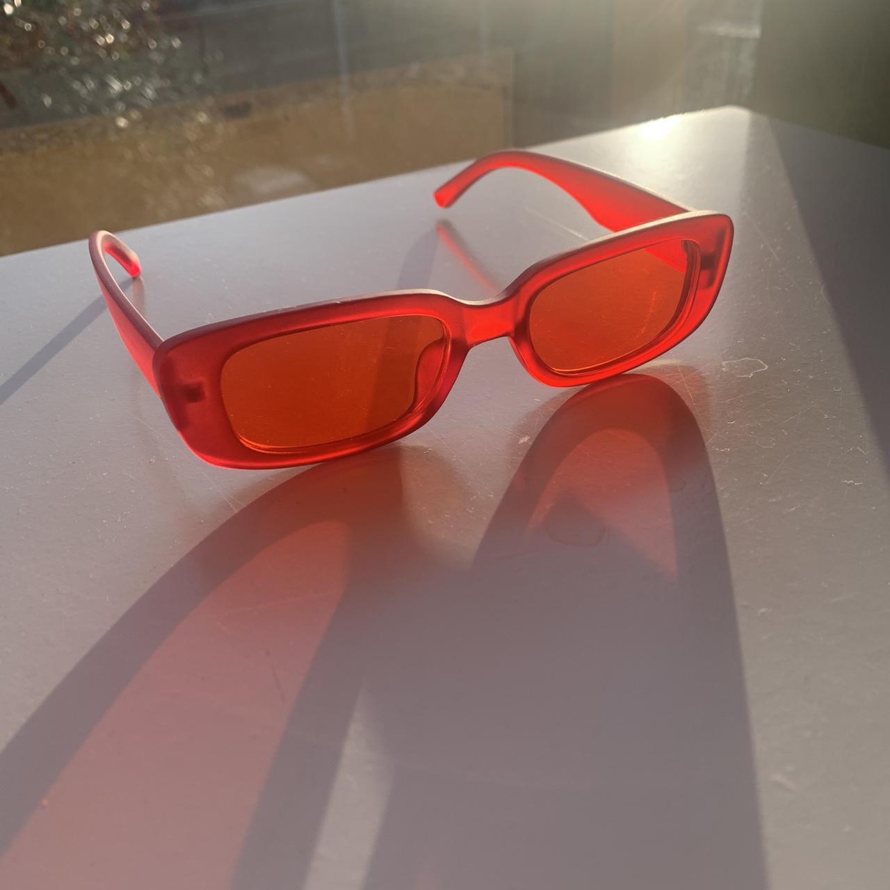 Red Y2K Rectangle Sunglasses FREE SHIPPING - Depop