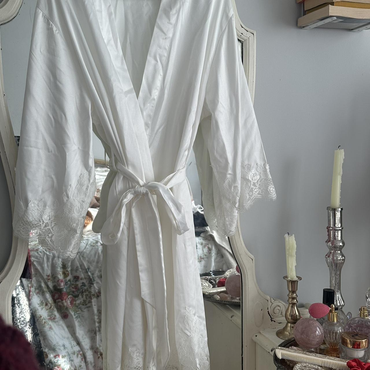 lace trim white silk robe! so pretty and elegant. a... - Depop