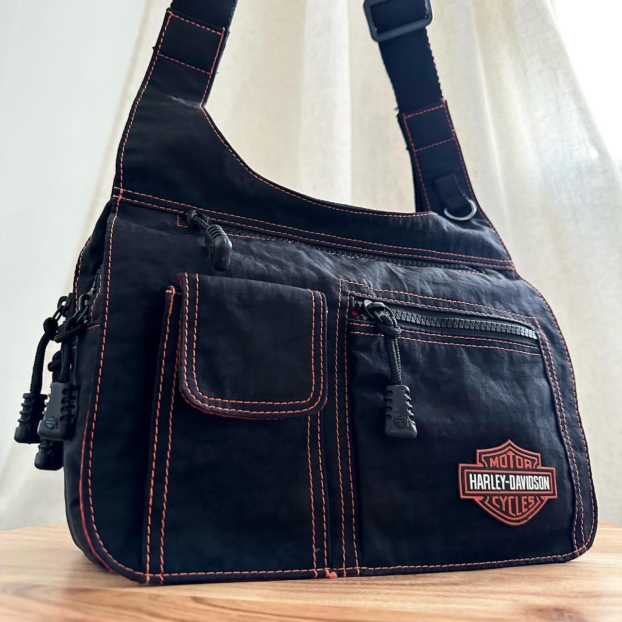 Vintage side bag by Harley Davidson Black and orange... - Depop