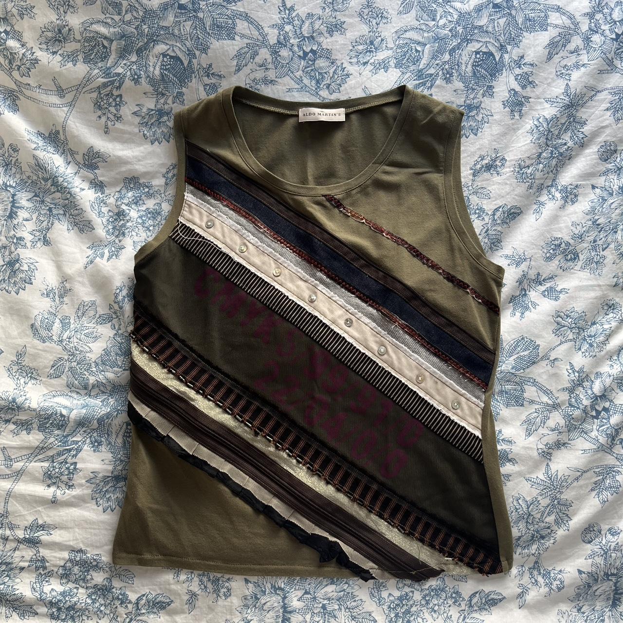 khaki patchwork tank top size 12 - Depop