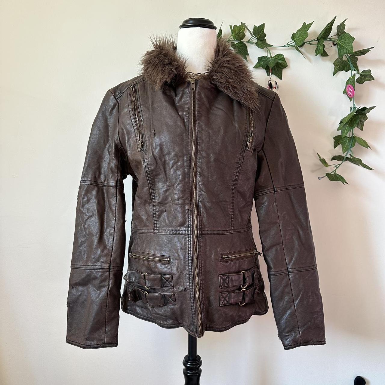 90s - 00s grunge chocolate brown leather jacket... - Depop