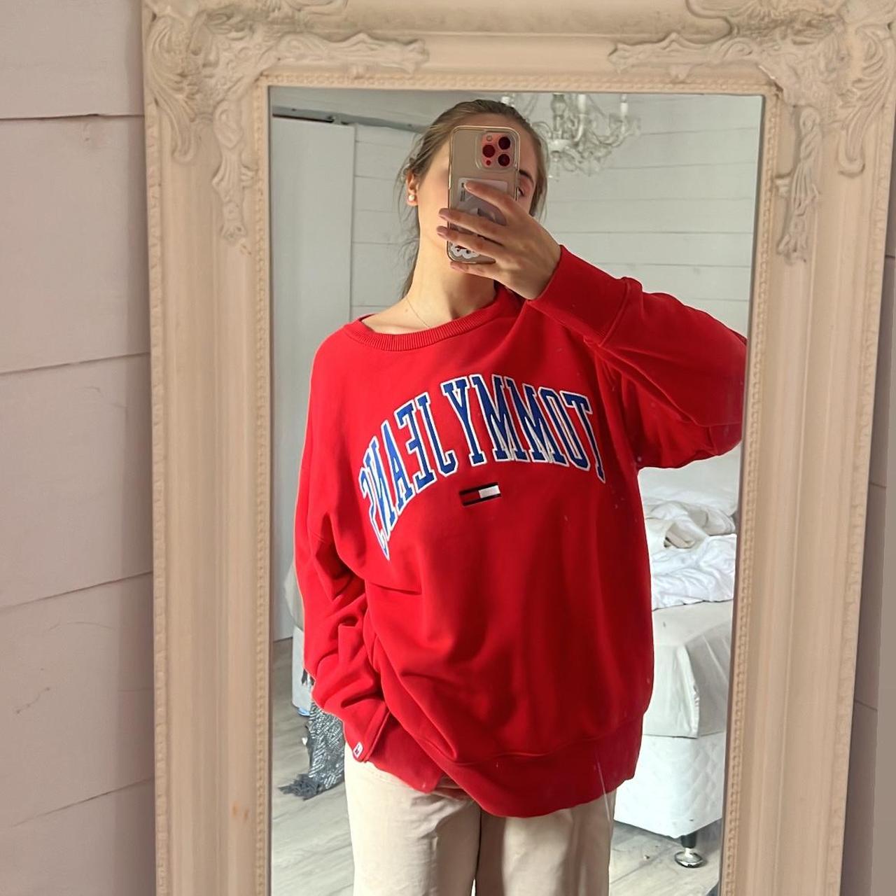 Tommy Hilfiger red oversized jumper Can fit 8- 12... - Depop