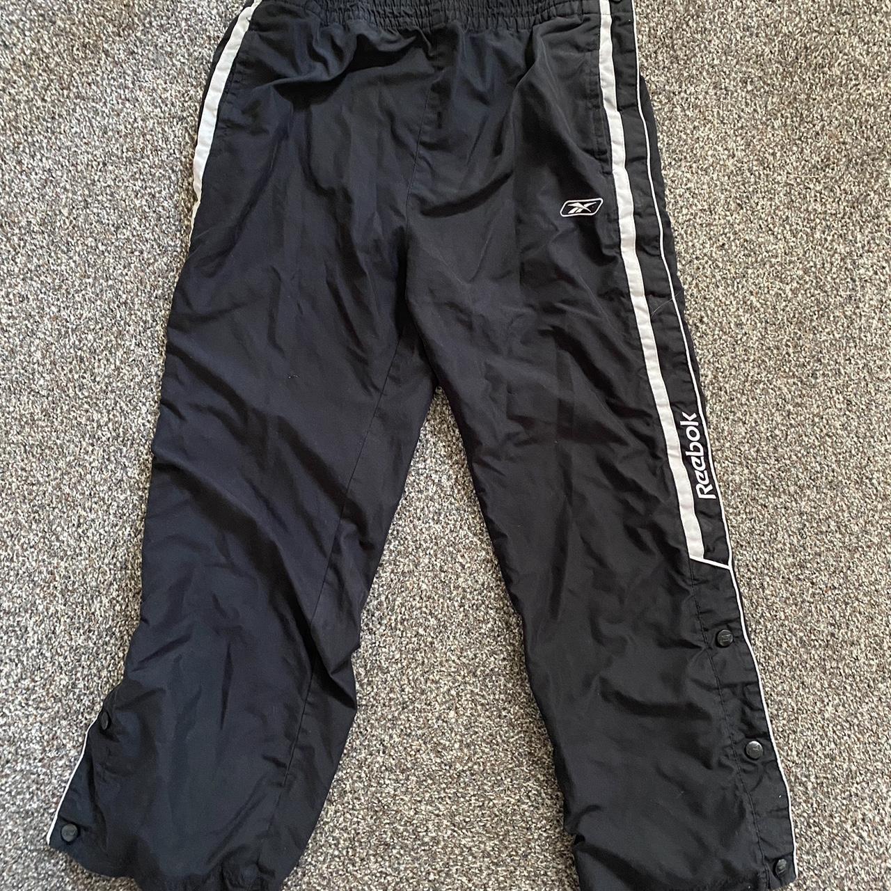 black reebok popper side track pants poppers run all... - Depop