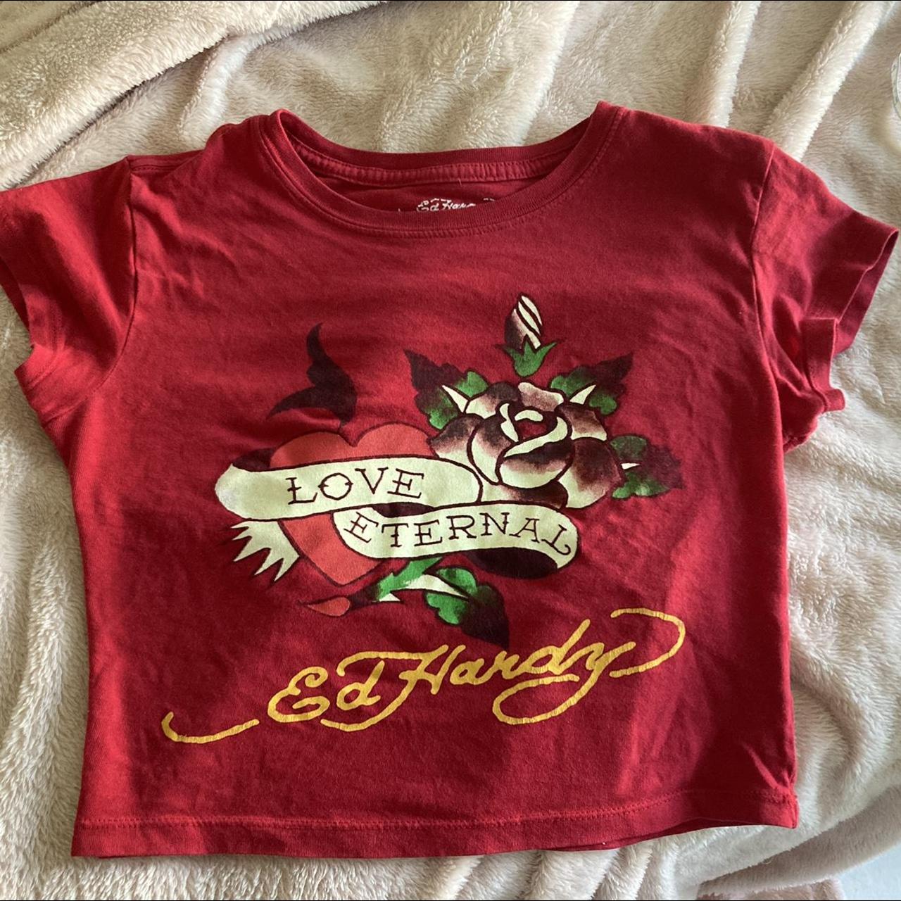 Ed Hardy Womens Red Crop Top Depop