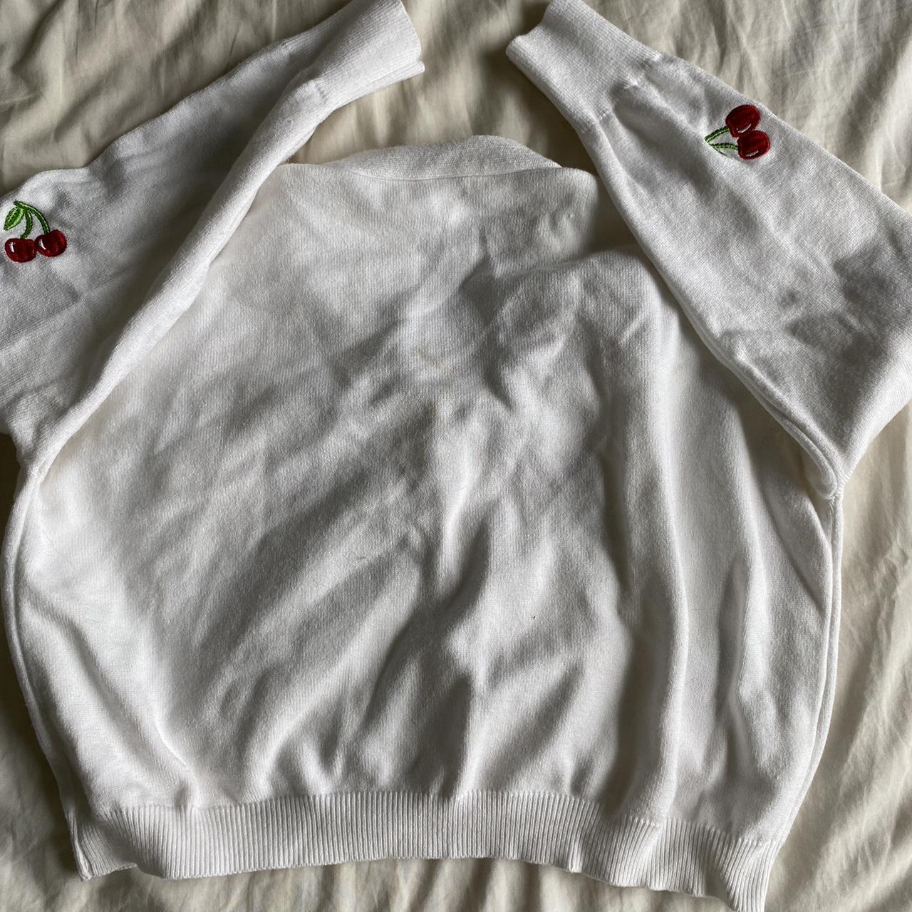 Cherry cropped cardigan, faint stain as shown in the... - Depop