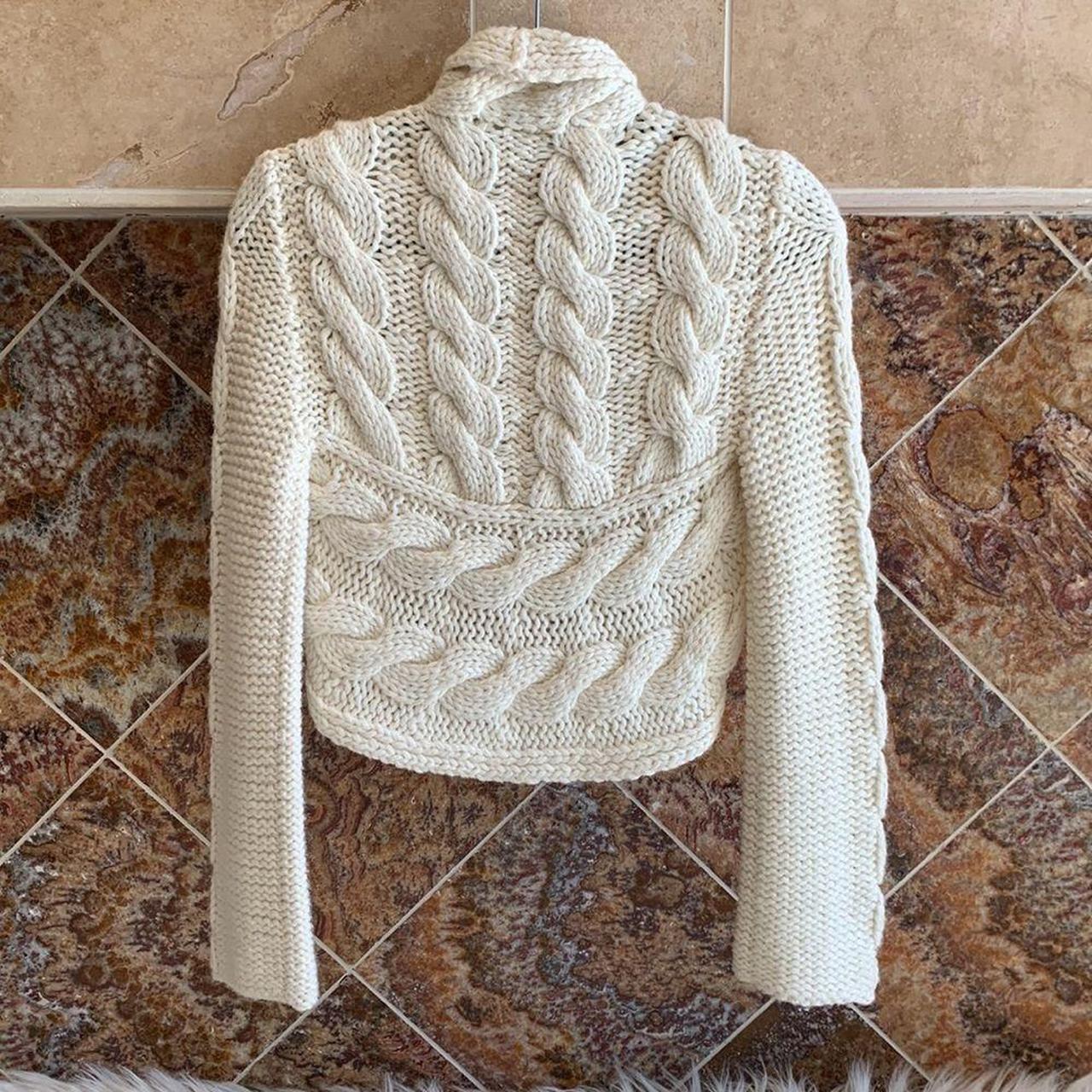 Beautiful cable knit cream color bolero crop sweater... - Depop