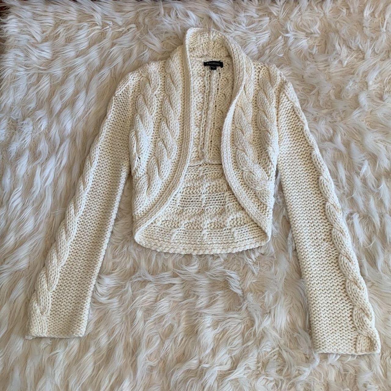 Beautiful cable knit cream color bolero crop sweater... - Depop