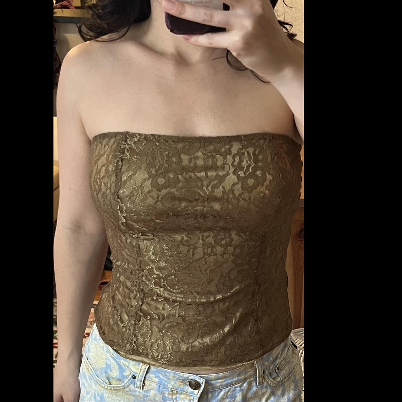 Vintage Express strapless lace corset top. Zips up... - Depop