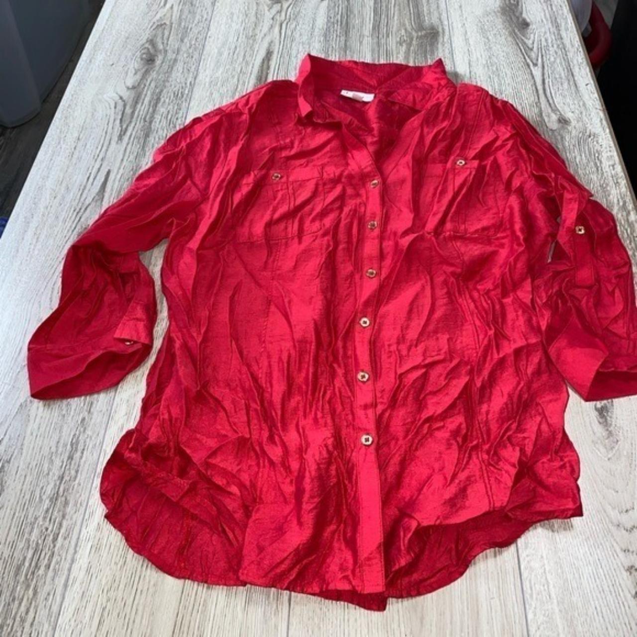 dressbarn red button up shirt top open to bundles... - Depop