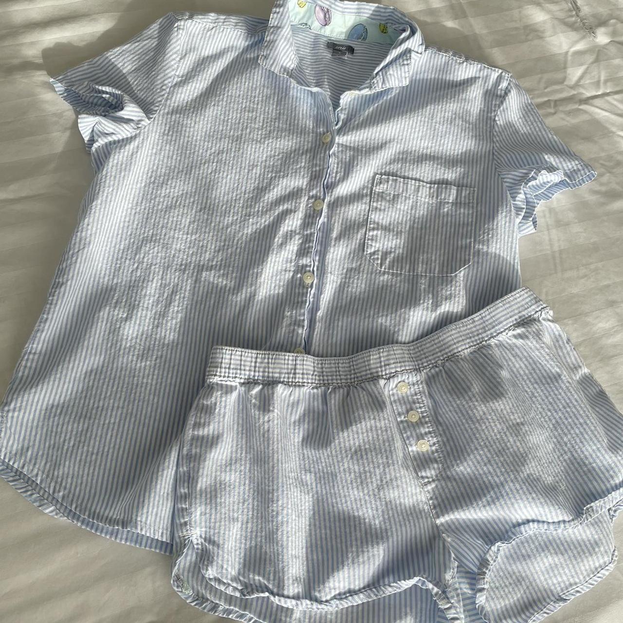 baby blue and white pinstripe linen pajama set!... - Depop