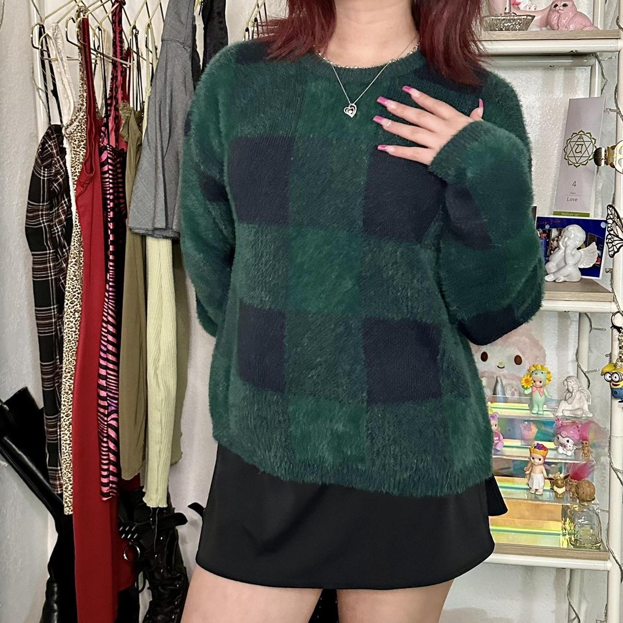 Green & Navy Plaid Super Soft Fuzzy Sweater Brand:... - Depop