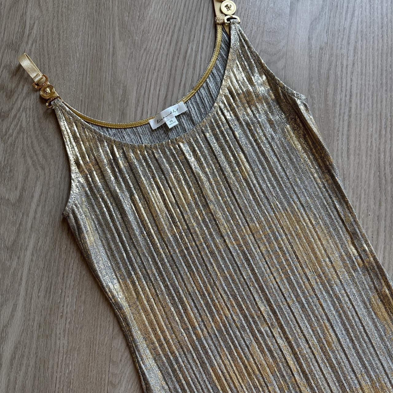 Gold foil knit mini dress. Versace knock off. Fits... - Depop