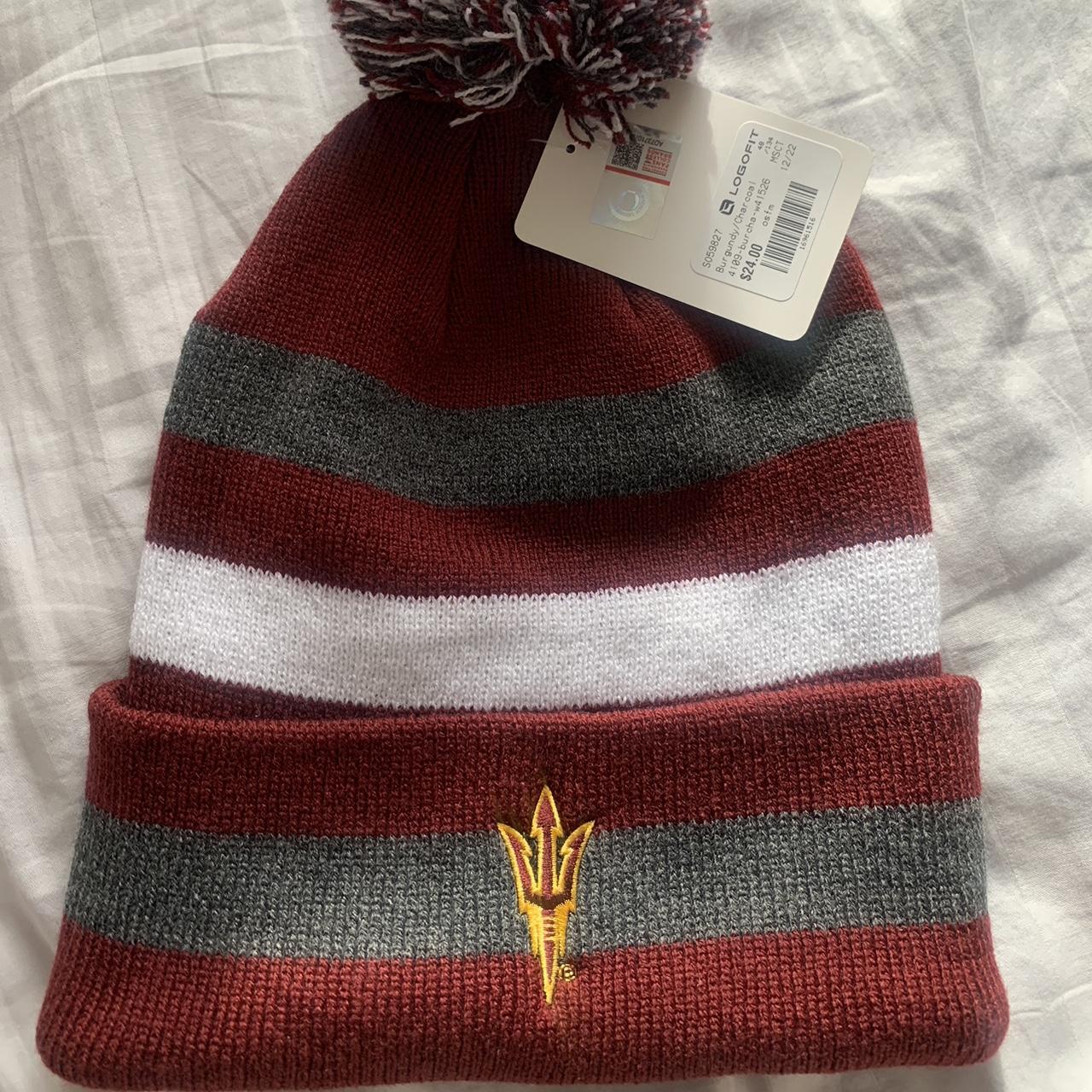 New burgundy, gray, and white Arizona State beanie /... - Depop