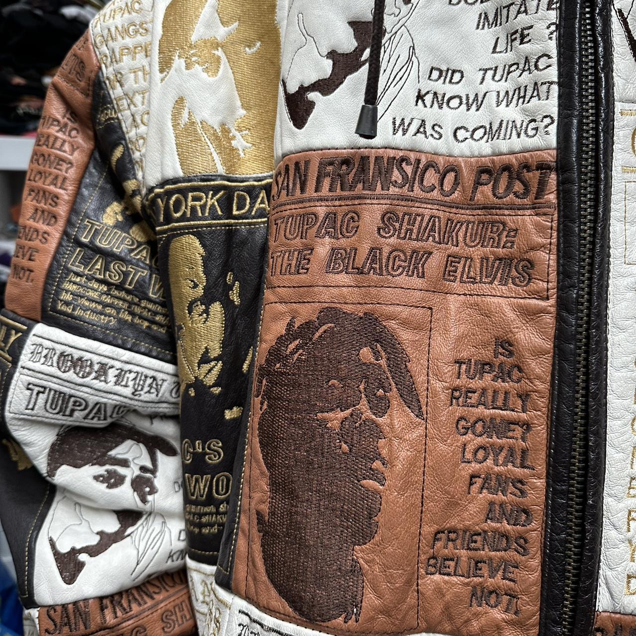 Vintage Tupac Shakur Rap Leather Embroidered Jacket... - Depop