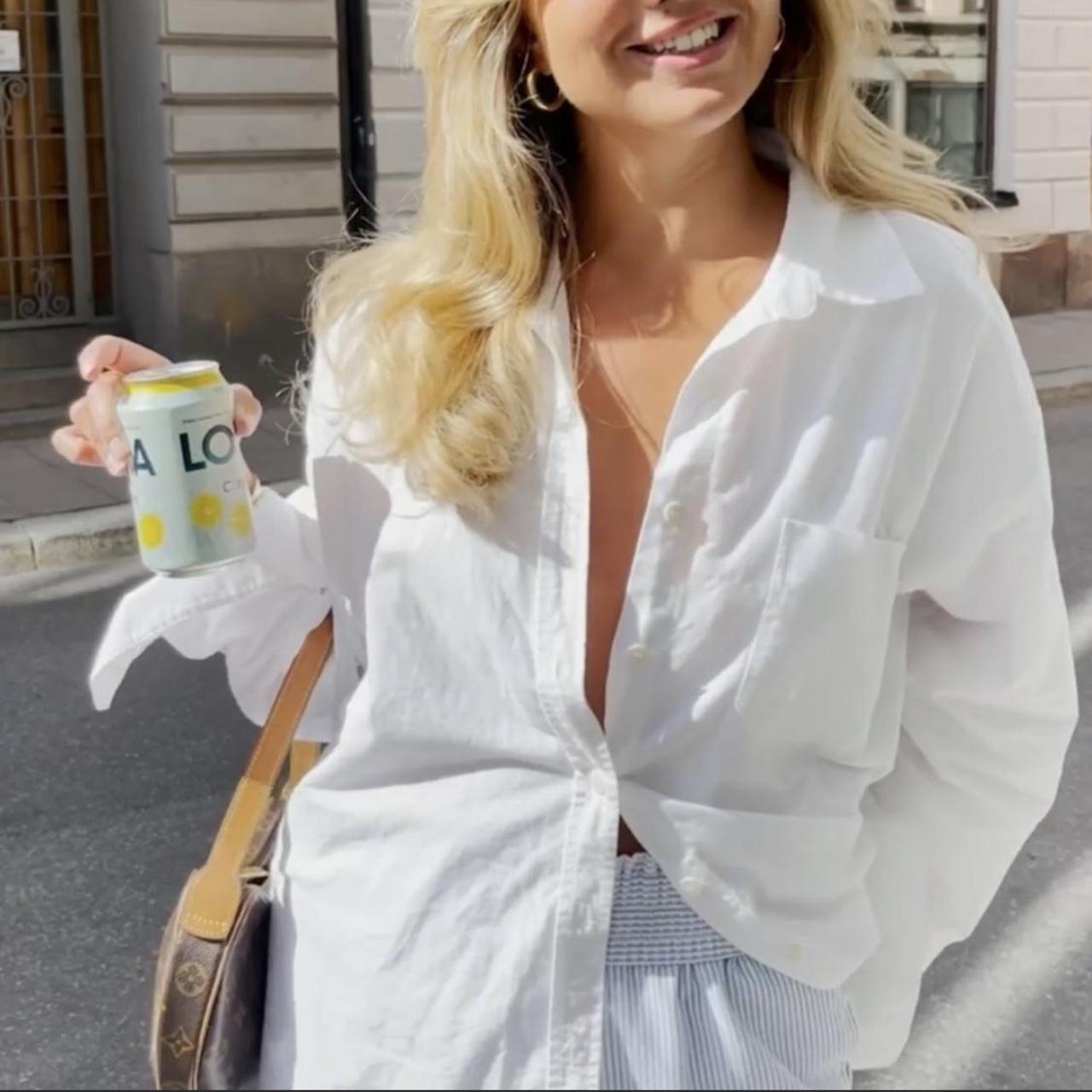 Djerf Avenue Women's White Shirt | Depop