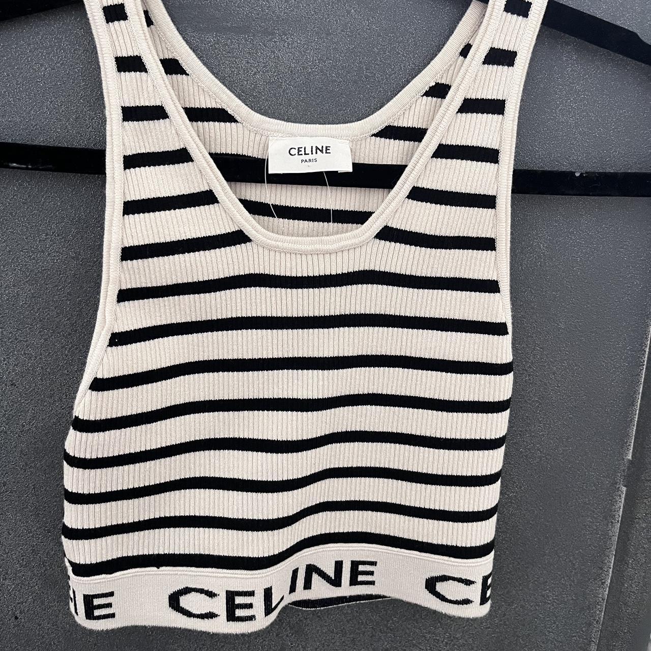 Celine stripe knit bra tank top Cream and black with... - Depop