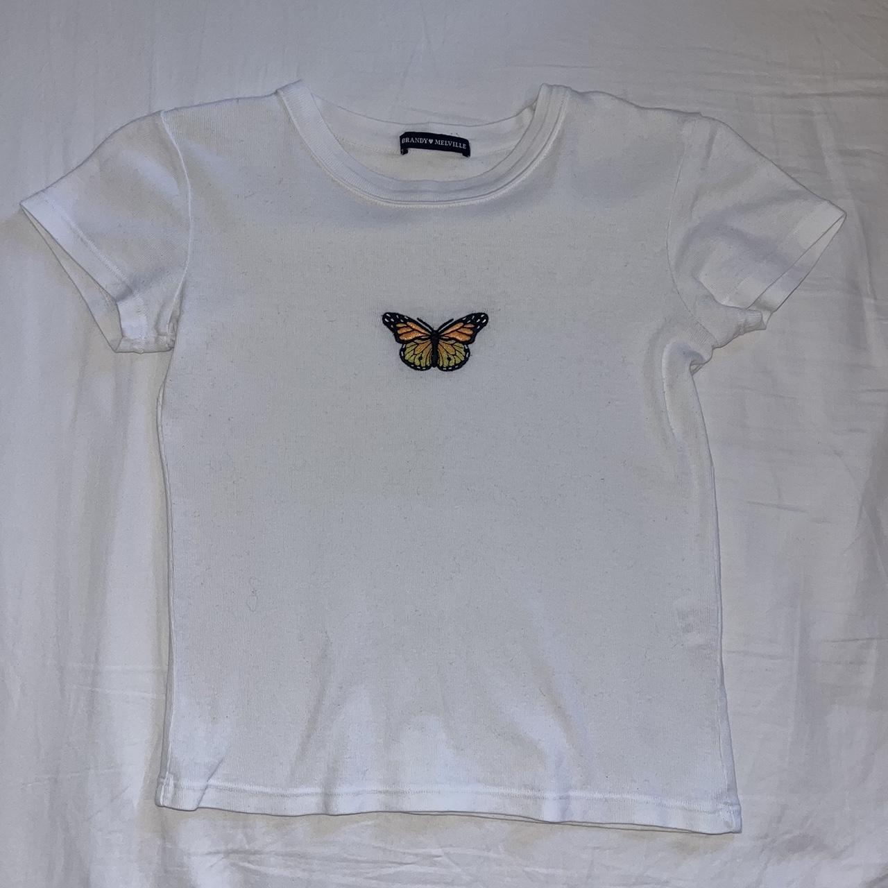 Brandy Melville white butterfly top Good as new... | Depop