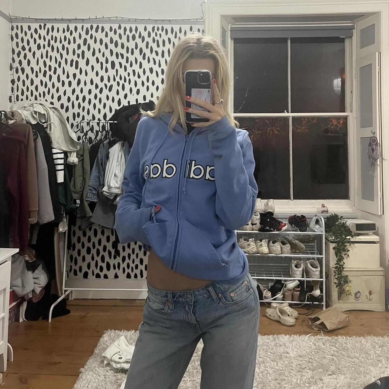 blue spell out adidas zip up jumper size m fits me... - Depop