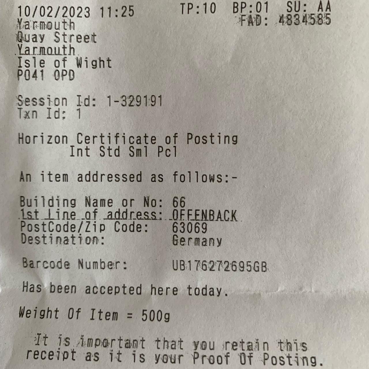 Proof of postage - Depop