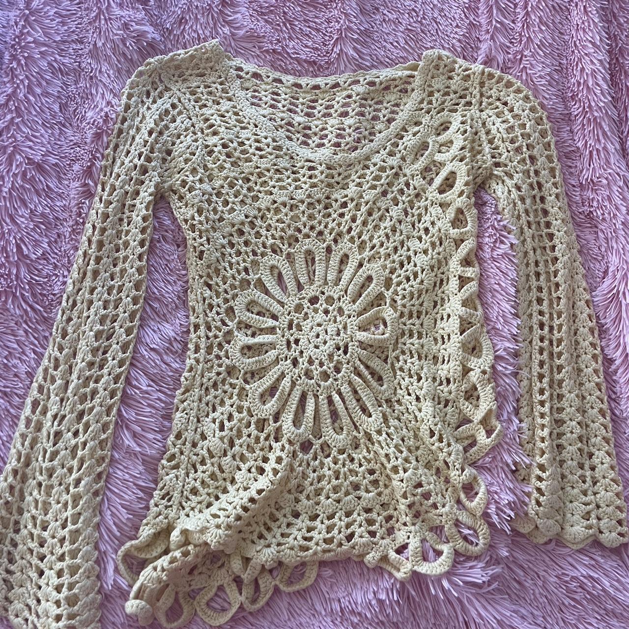 yellow crochet bathing suit cover up, super adorable... - Depop