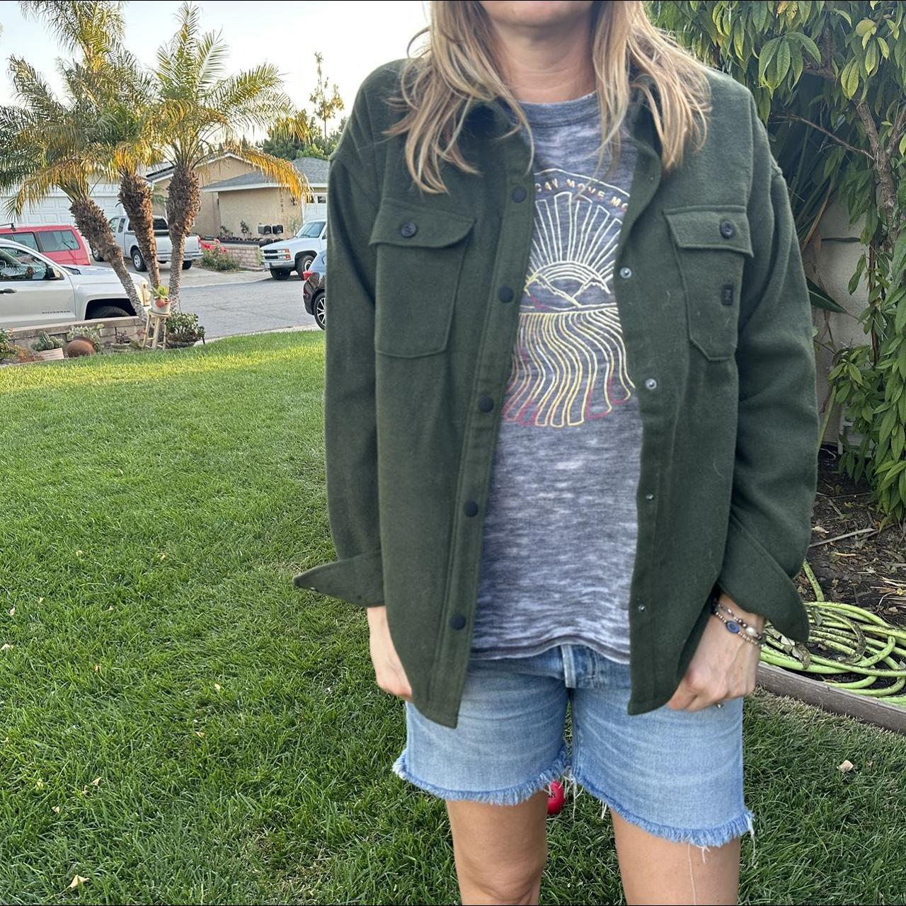 ROARK pine green wool button down amberly style,... - Depop