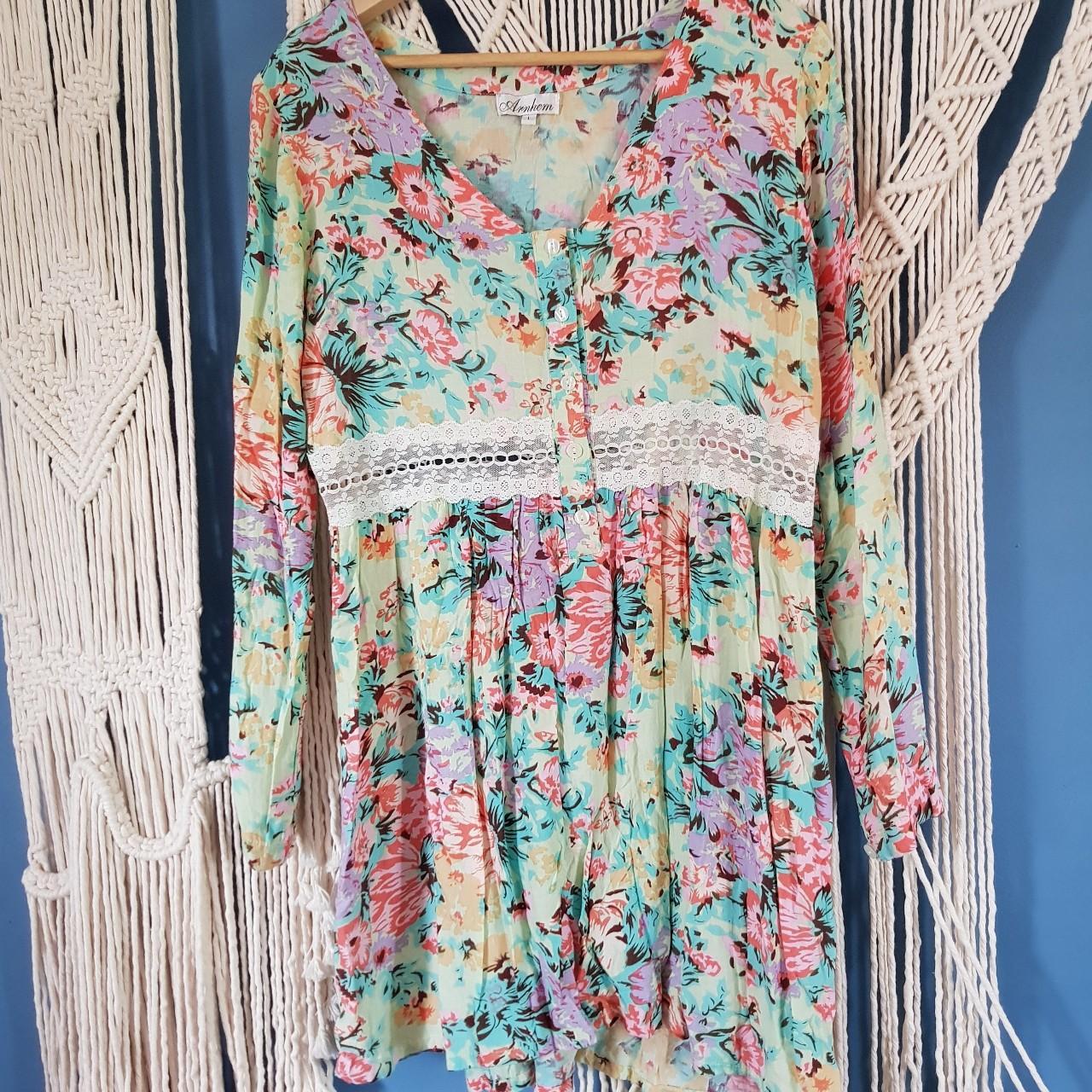 Bohemian Arnhem floral tunic mini dress 🌼 Cute lace... - Depop