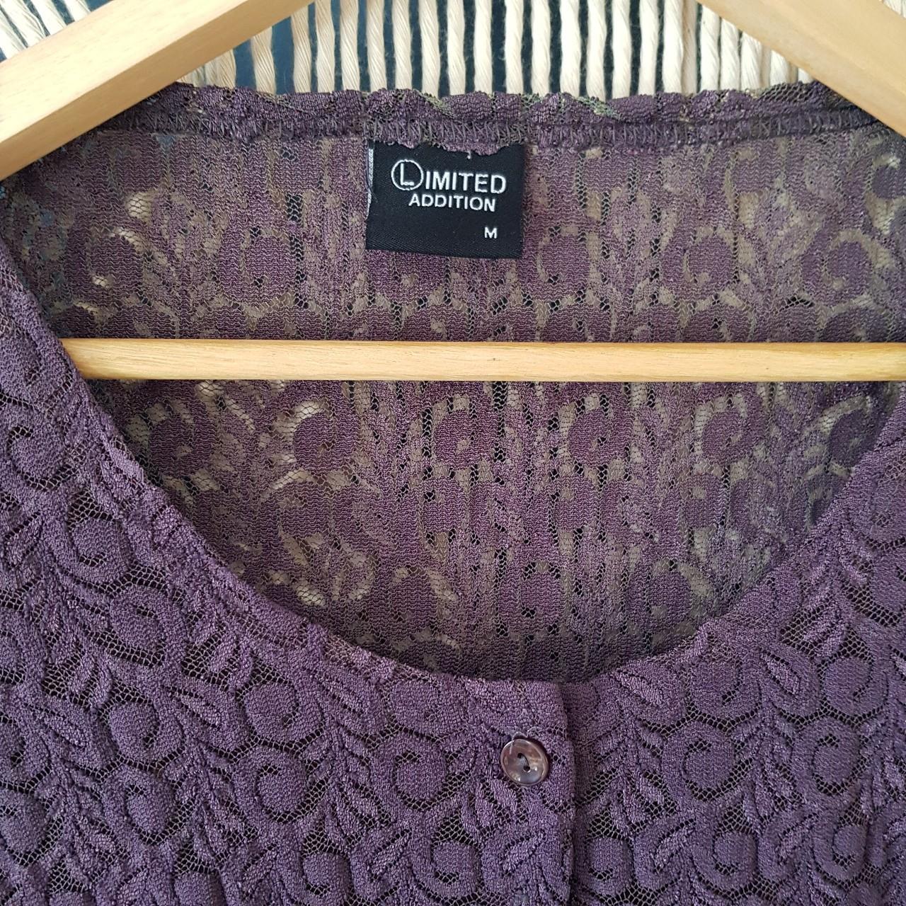 Semi sheer lace dark purple button up cardigan top... - Depop