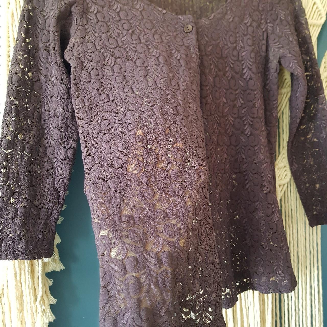 Semi sheer lace dark purple button up cardigan top... - Depop