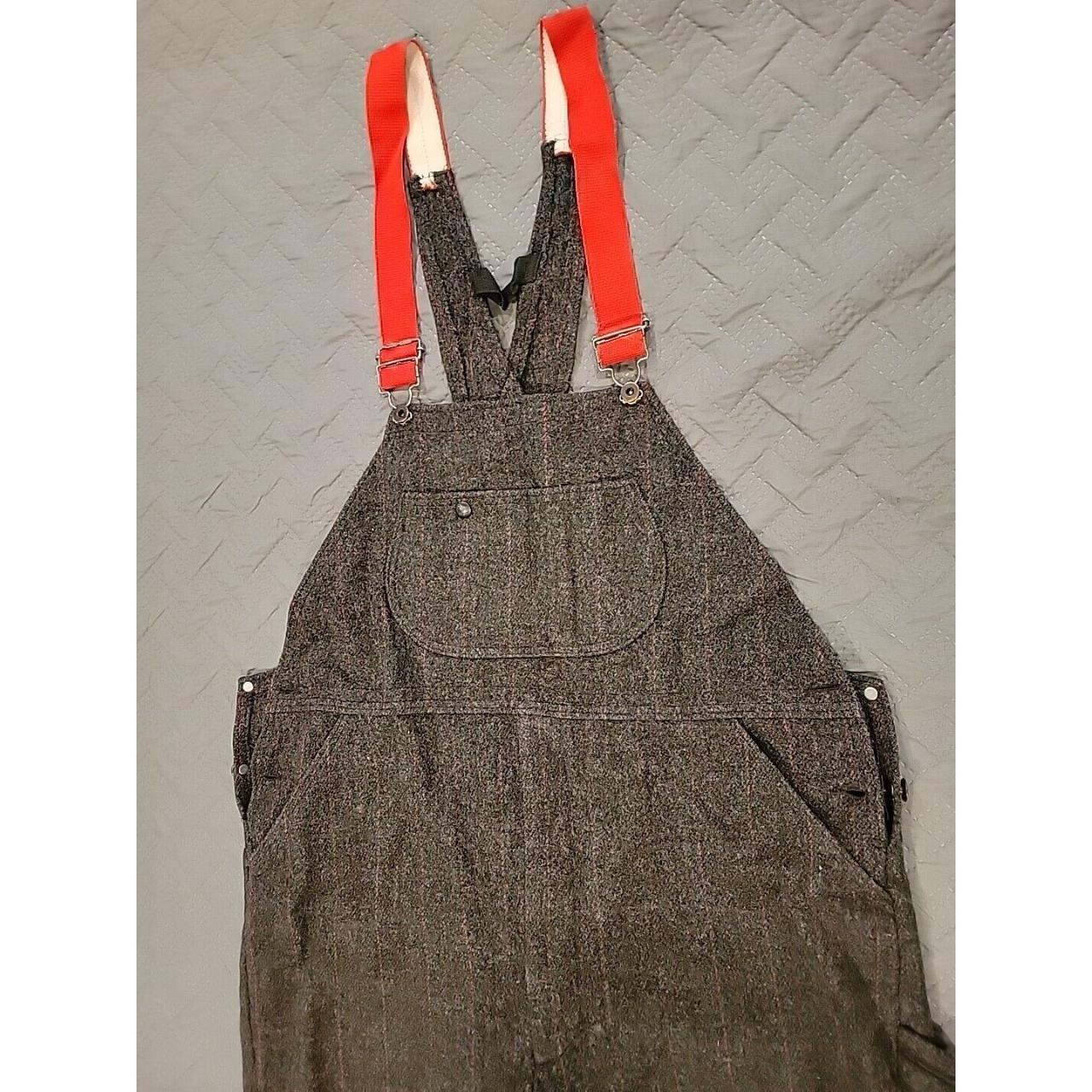 WOOLRICH Gray/Red Stripe Plaid Wool Bib Overalls... - Depop