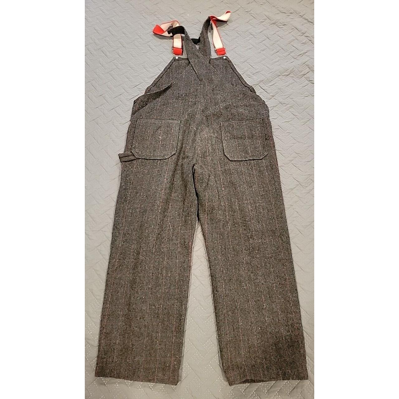 WOOLRICH Gray/Red Stripe Plaid Wool Bib Overalls... - Depop