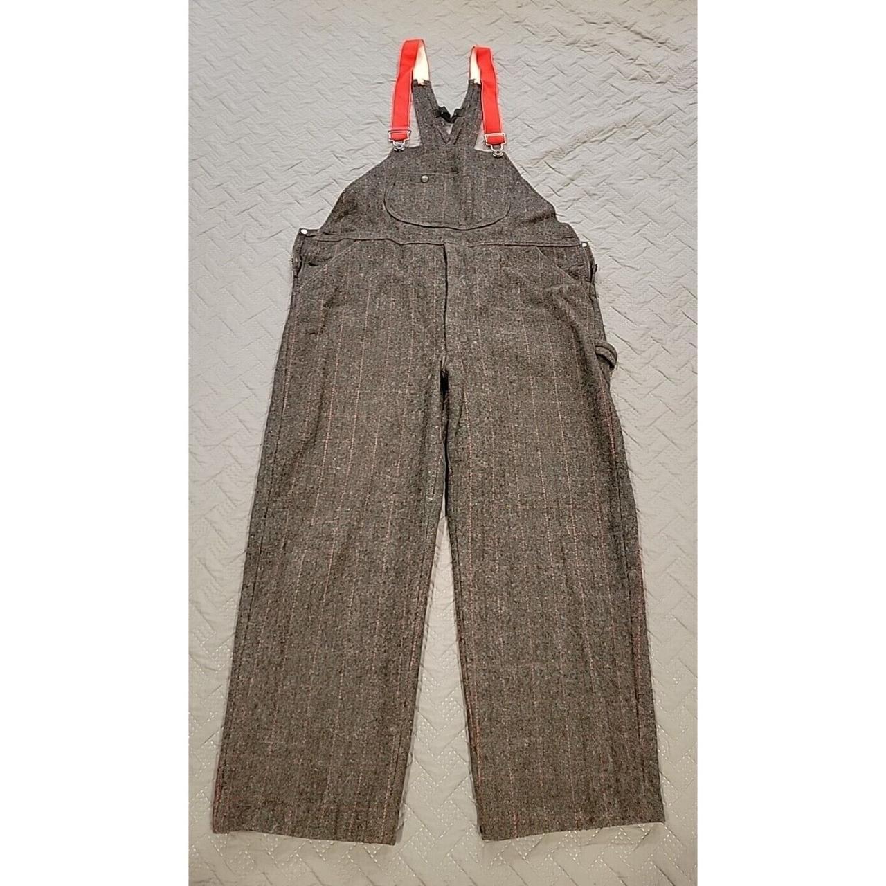 WOOLRICH Gray/Red Stripe Plaid Wool Bib Overalls... - Depop