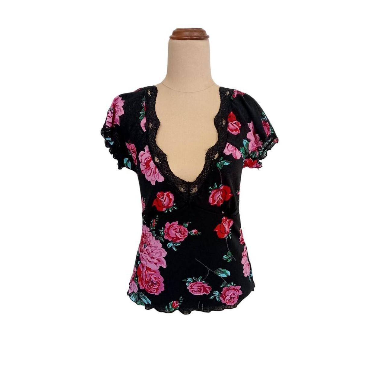 Vintage Y2K Mesh Top Vintage 90s Y2K floral mesh... - Depop