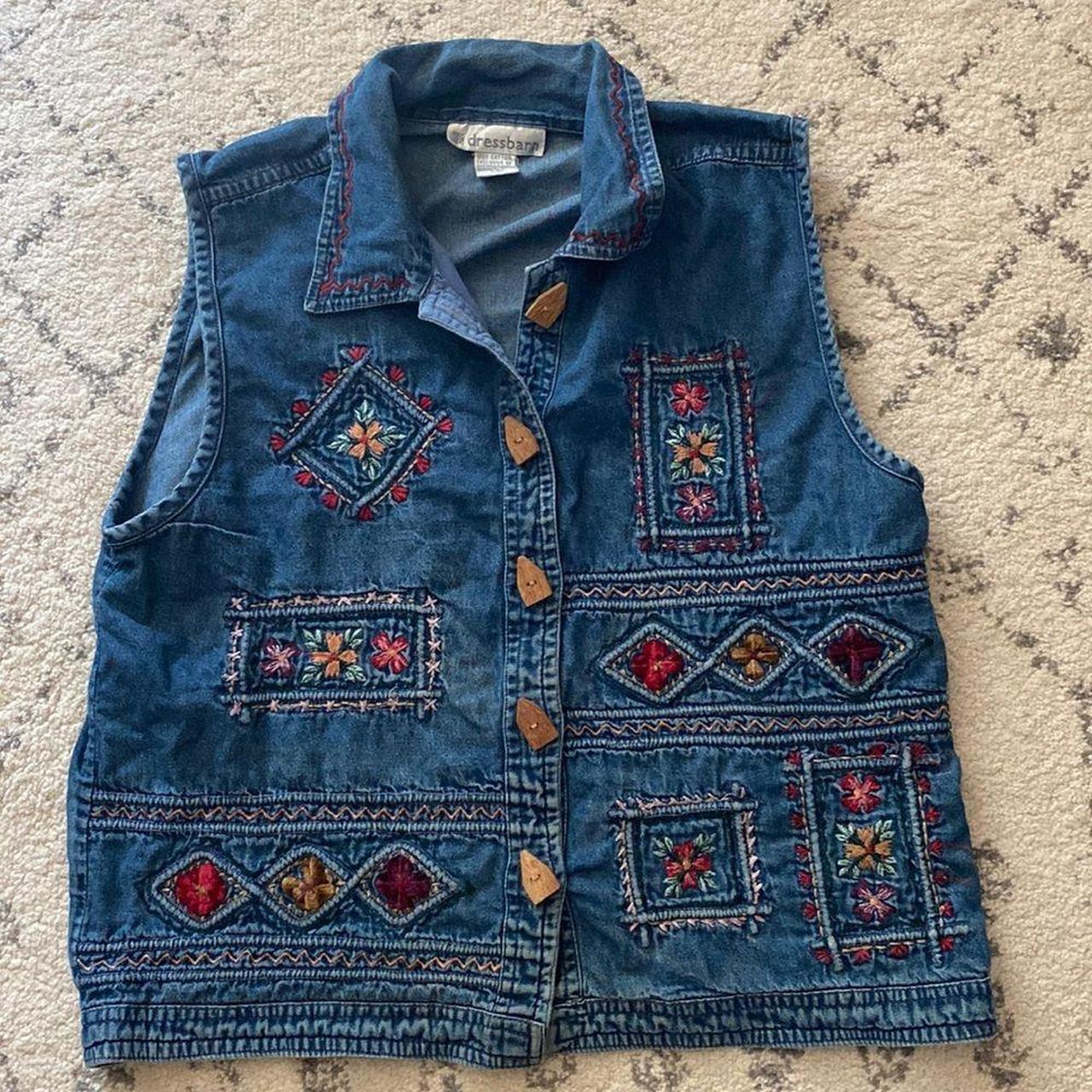 Dressbarn Embroidered Denim Button Down Top Size... - Depop