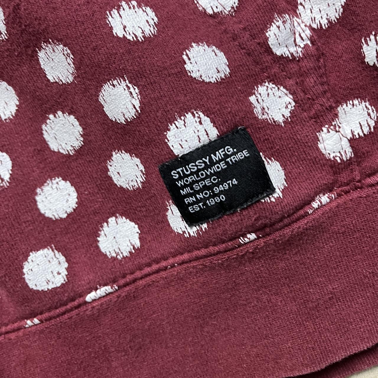 Stussy burgundy red dot zip up hoodie with spellout... - Depop