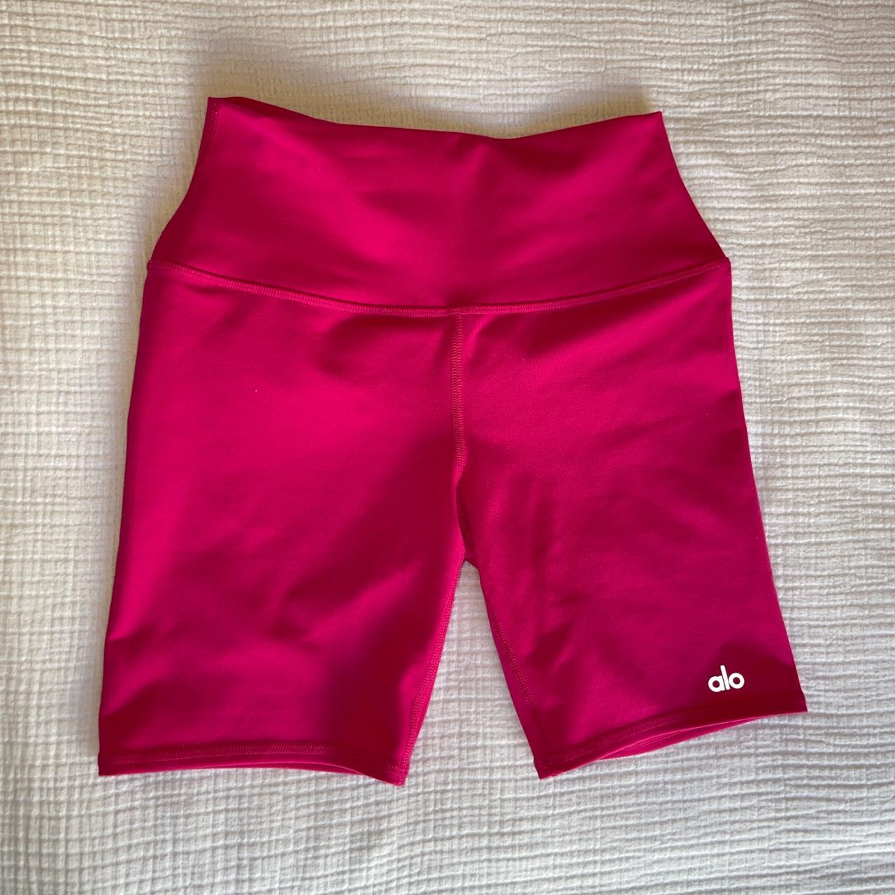 7” Alo Yoga hot pink high waisted biker... - Depop